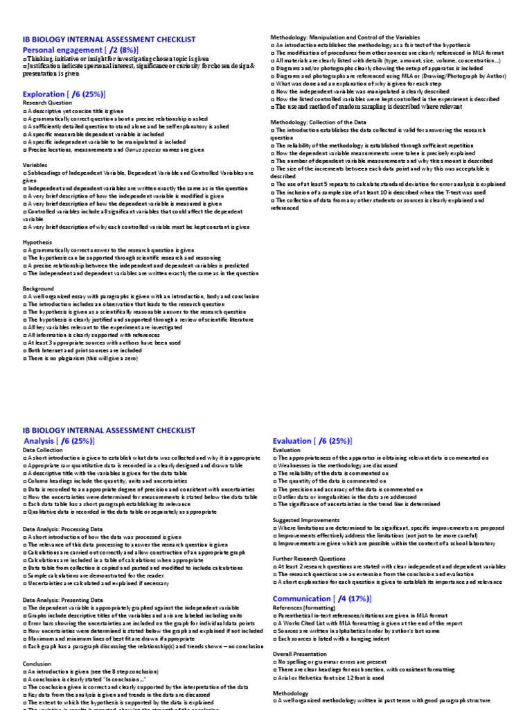 IB Biology IA Checklist | PDF | Data | Scientific Method