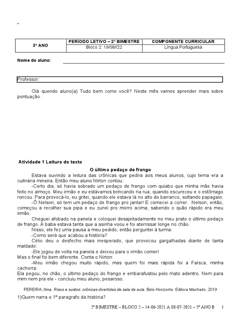 2º Bimestre - Bloco 2 - 14-06-2021 A 08-07-2021 - 5º Ano B | PDF ...