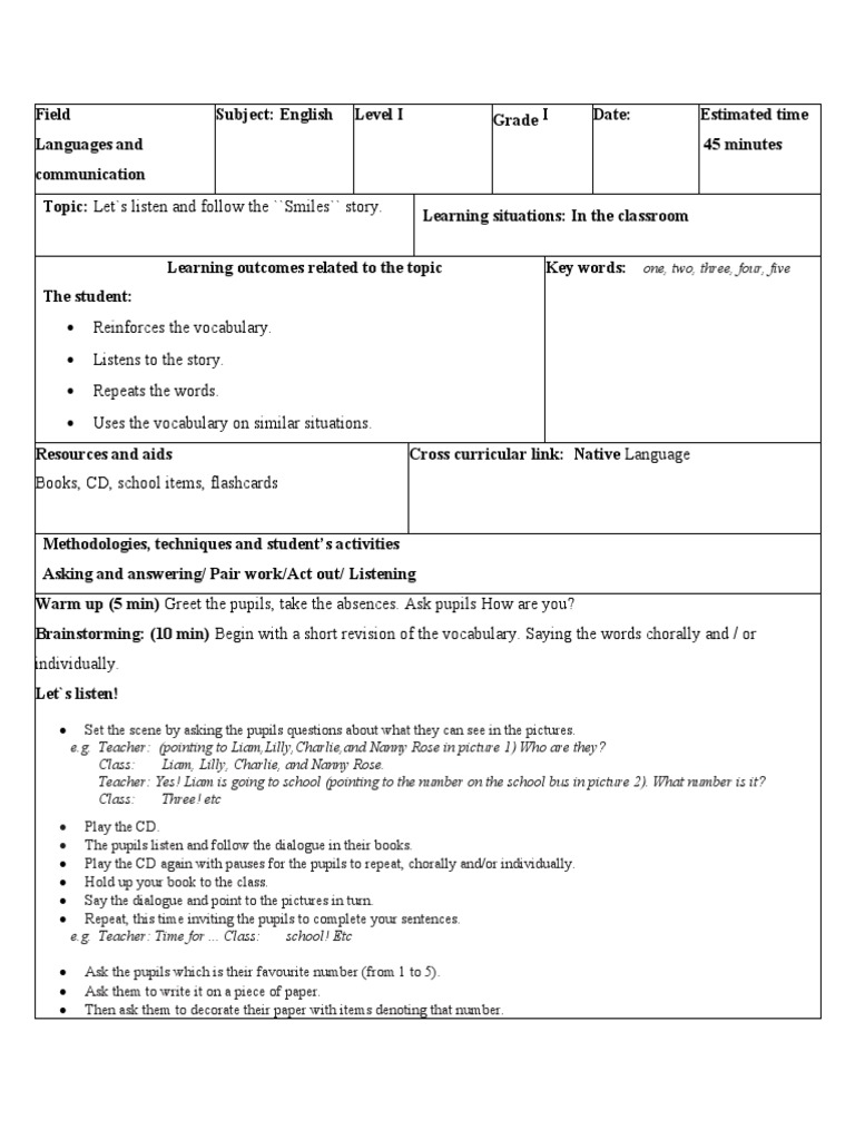 17.let's Listen and Follow The ''Smiles'' Story. | PDF | Vocabulary ...