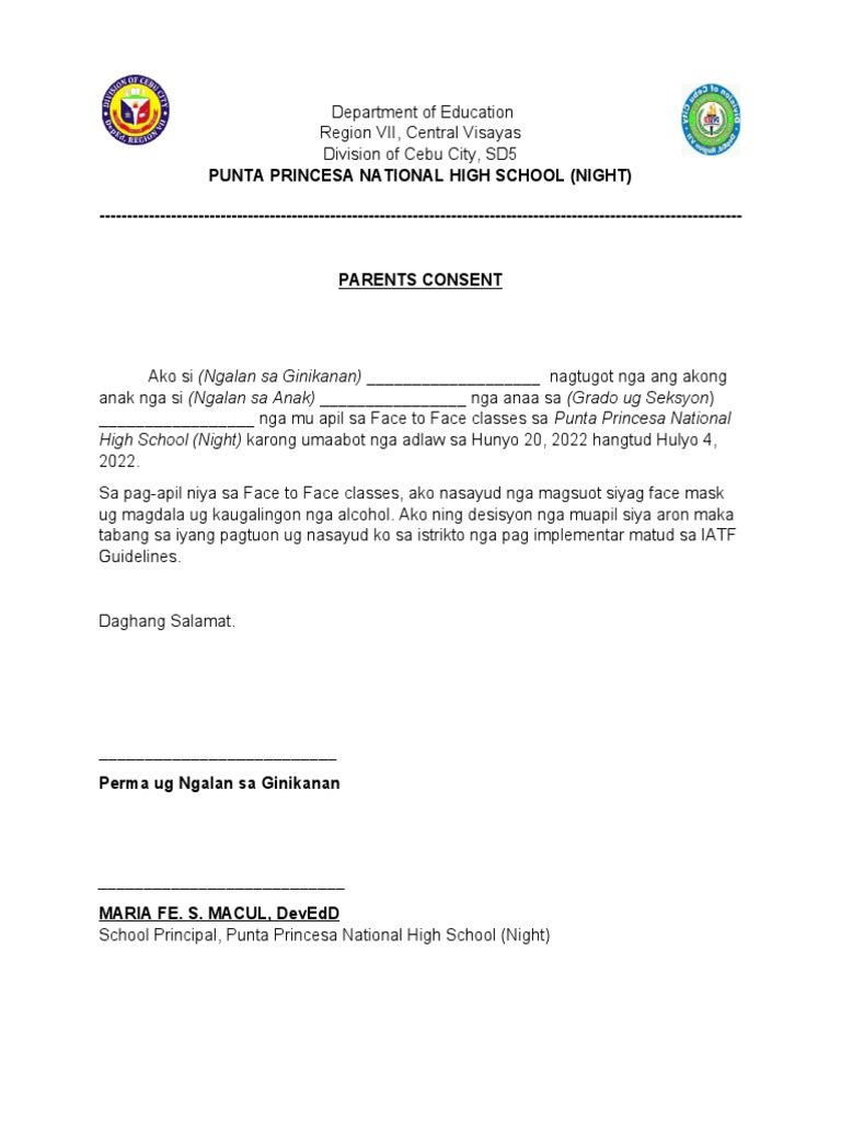 PARENTS CONSENT LETTER | PDF