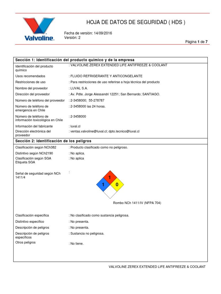 Hds Zerex Extended Life Antifreeze & Coolant | PDF | Agua | Hidrocarburos