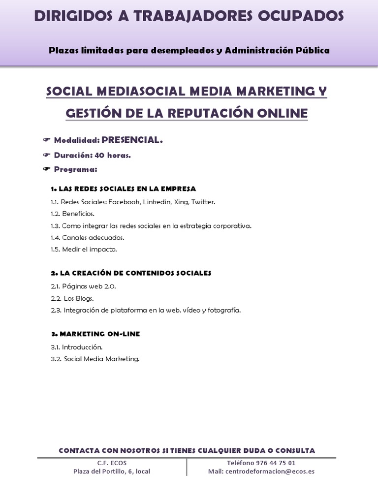Curso de Marketing y Redes Sociales | PDF | Medios de comunicación en ...