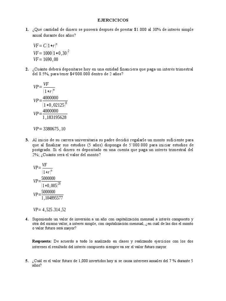Deber Finanzas Ejercicios | PDF | Interés | Inversiones