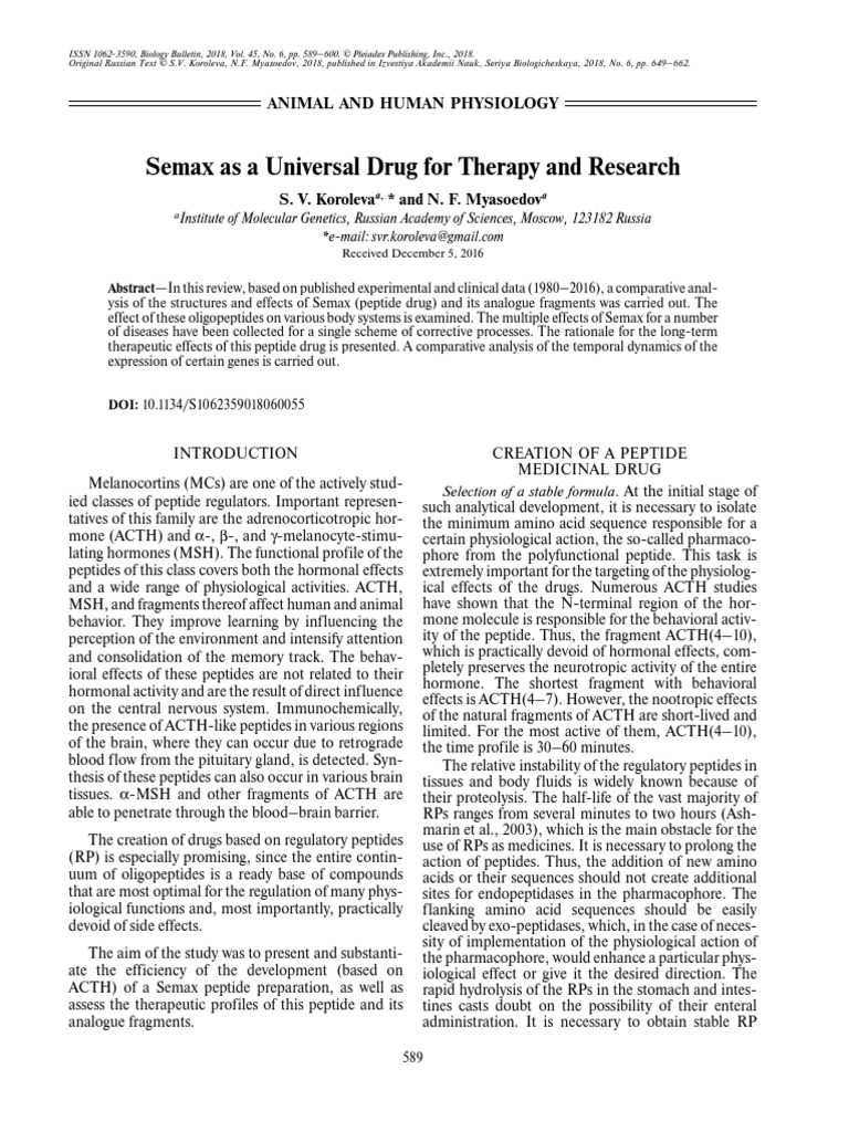Semax As A Universal Drug For Therapy and Research | PDF | Proteolysis ...