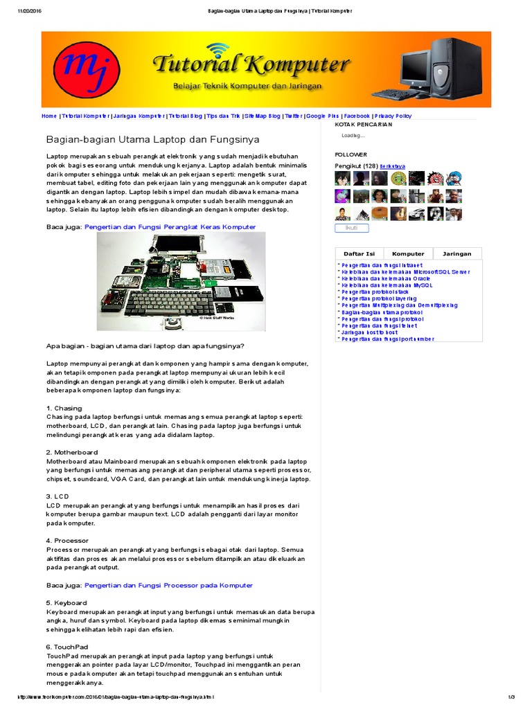 Bagian-Bagian Utama Laptop Dan Fungsinya - Tutorial Komputer | PDF
