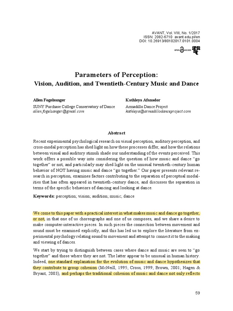 Fogelsanger, A & Afanador, K (2006) Parameters of Perception Audition and Twentieth Century ...