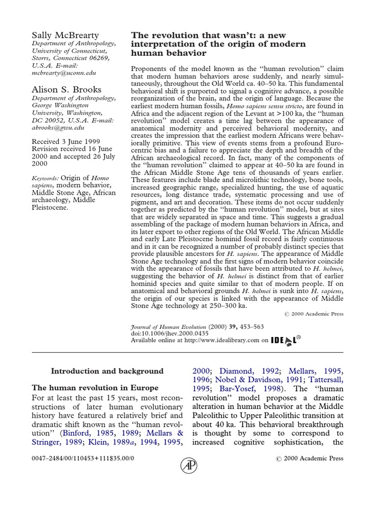 McBrearty y Brooks (2000) The Revolution That Wasn't | PDF | Stone Age ...