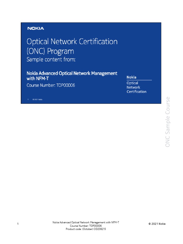 Nokia Advanced Optical Network Management NFM T Sample Course Document ...