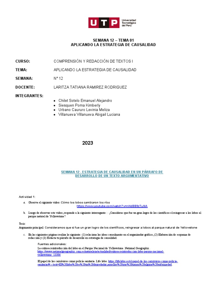 CyRT Semana 12 - Tarea - Aplicando La Estrategia de Causalidad | PDF ...