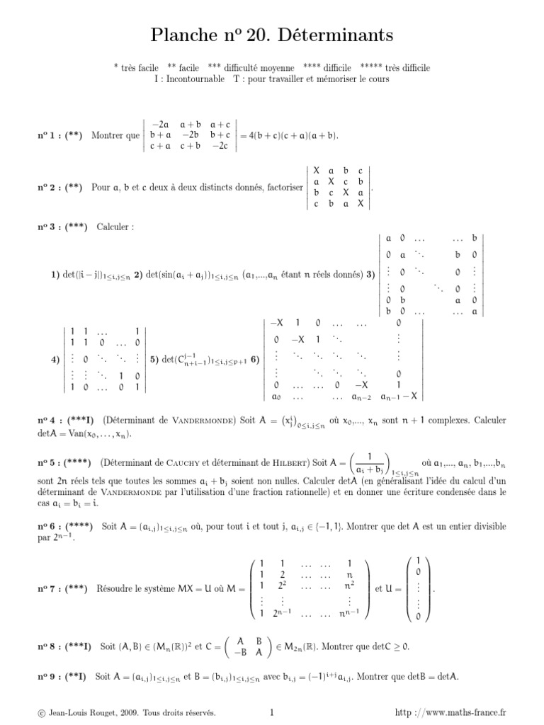Exercices sur les déterminants en mathématiques | PDF | Analyse ...