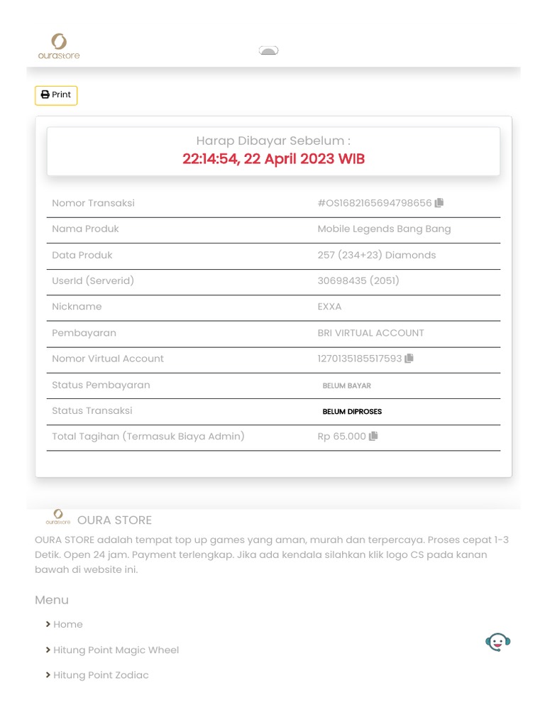 Invoice Detail Os1682165694798656 Oura Store Pdf
