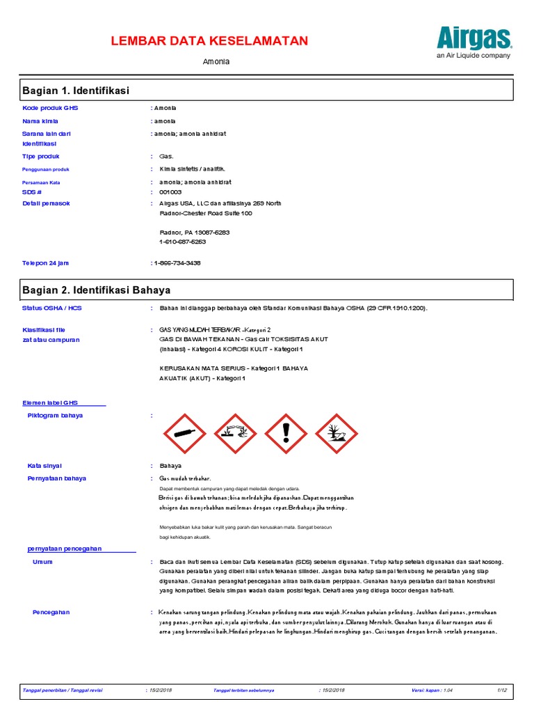 Ammonia Msds Usa - En.id | PDF