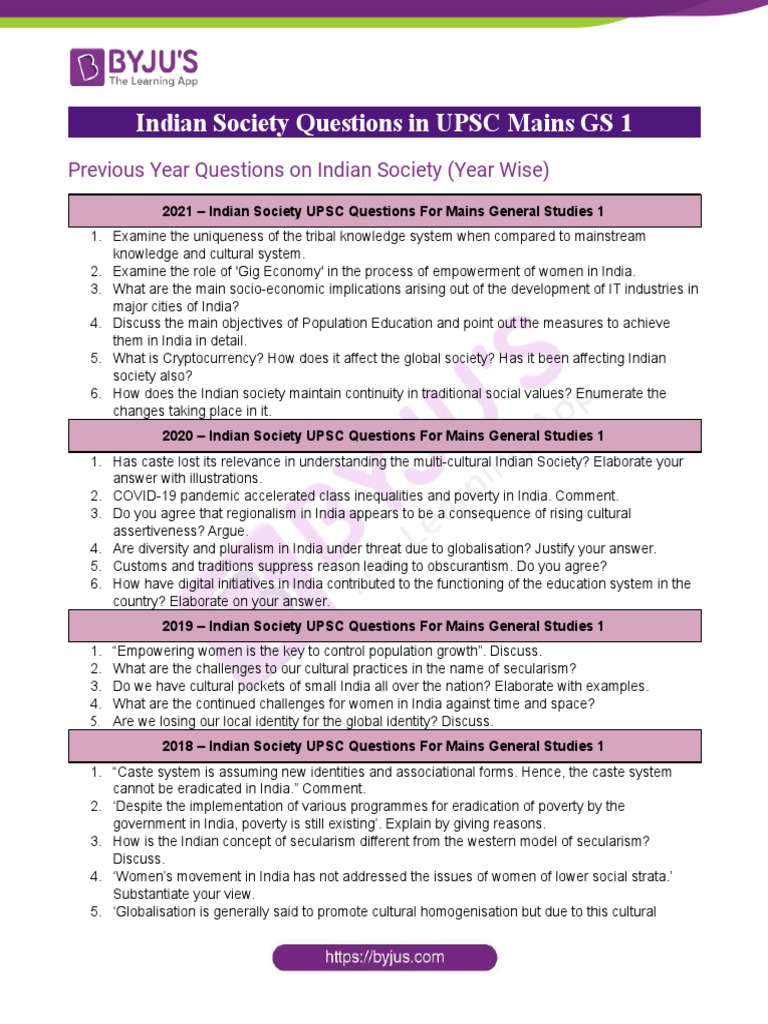 UPSC Mains Indian Society Questions | PDF | Globalization | Poverty