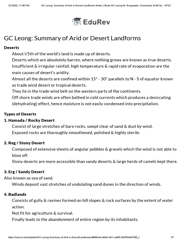 GC Leong - Summary of Arid or Desert Landforms Notes - Study GC Leong ...