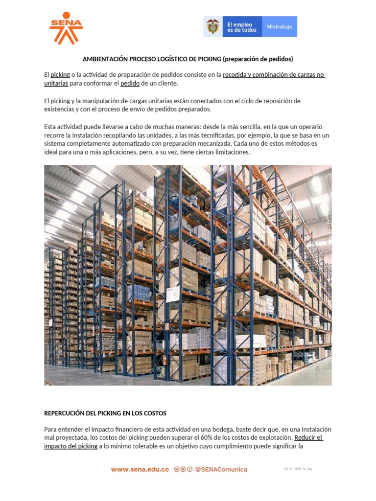 Ambientación Proceso Logístico de Picking (PDF - Io) | PDF