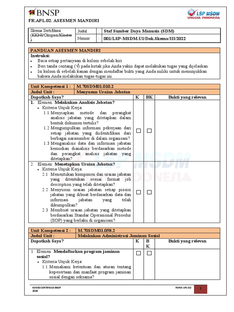FR - Apl.02. Asesmen Mandiri | PDF