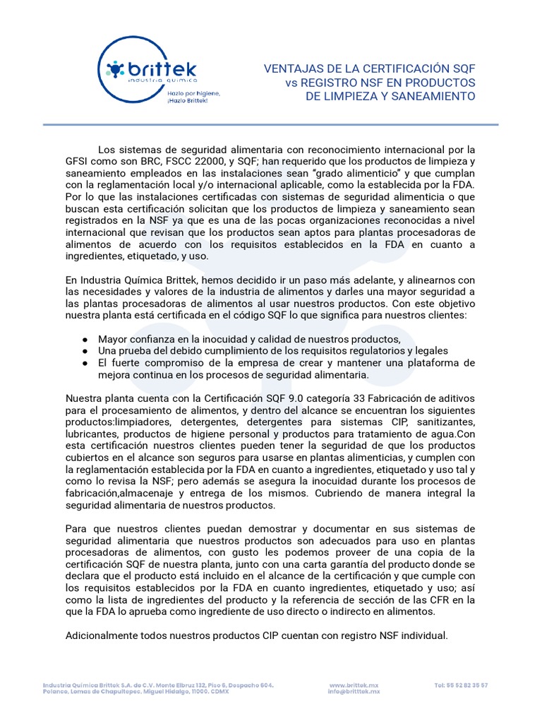 Certificación SQF y Registro NSF en Productos | PDF | Seguridad ...