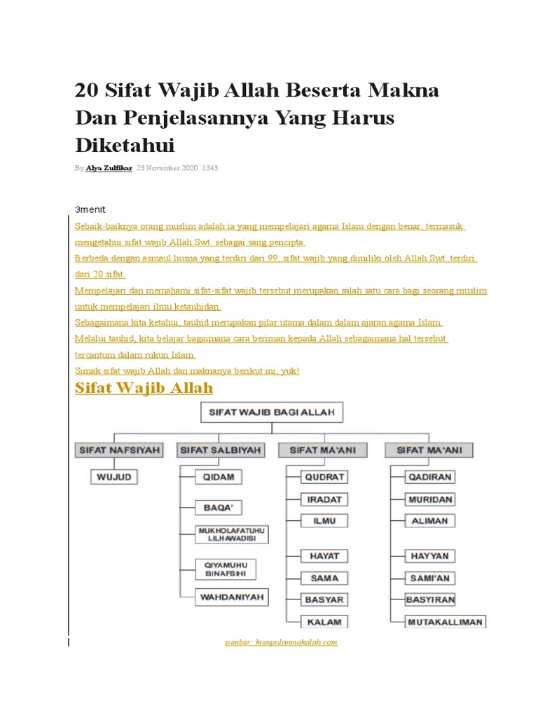 20 Sifat Wajib Allah Beserta Makna Dan Penjelasannya Yang Harus ...