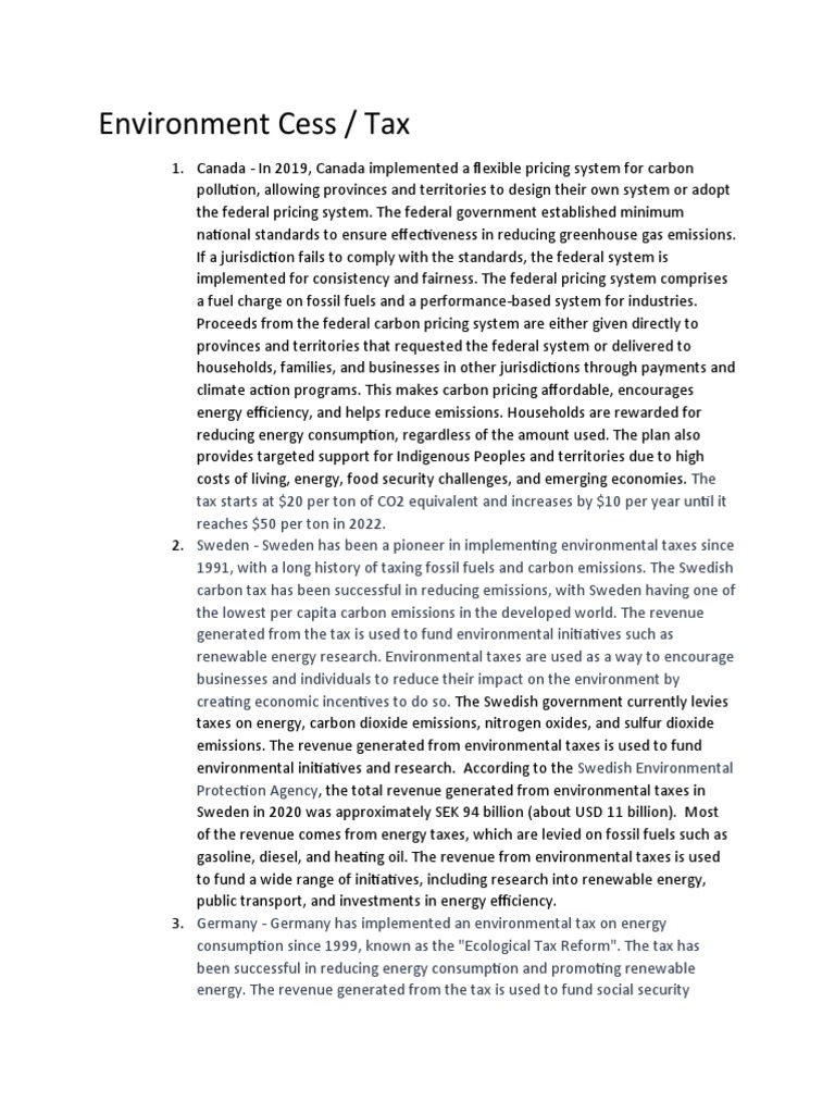 Global Environmental Tax Strategies | PDF | Cost Of Living | Efficient ...