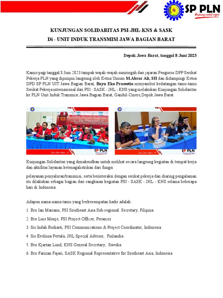 Kunjungan Solidaritas PSI-JHL di PLN JBB | PDF | Sains & Matematika