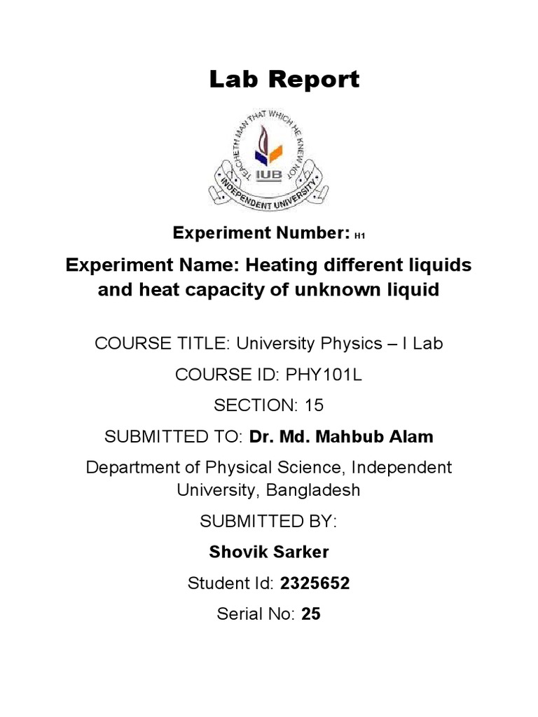 Lab Report H1 | PDF | Heat | Heat Capacity