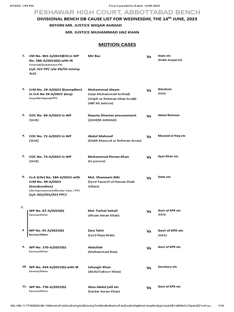 DB Causelist Before Atd Bench Dated 14-06-2023 | PDF