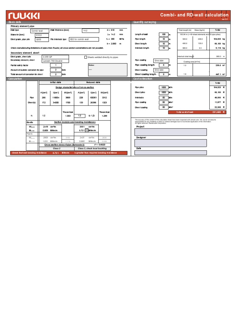 Combi-Wall Calculation Ver. 5.1 | Download Free PDF | Sheet Metal ...