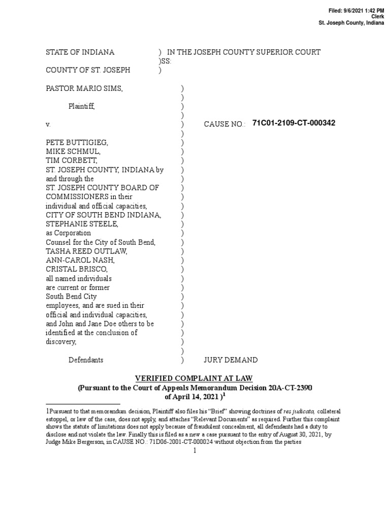 Pastor Sims vs. South Bend Officials | PDF | Brady V. Maryland | Justice