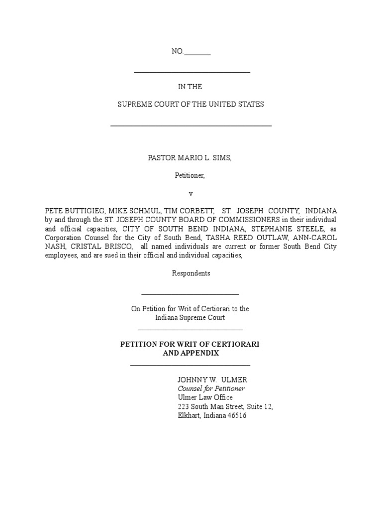 Sims v. Buttigiege, et al., Petition for Writ of Certiorari (sixth ...