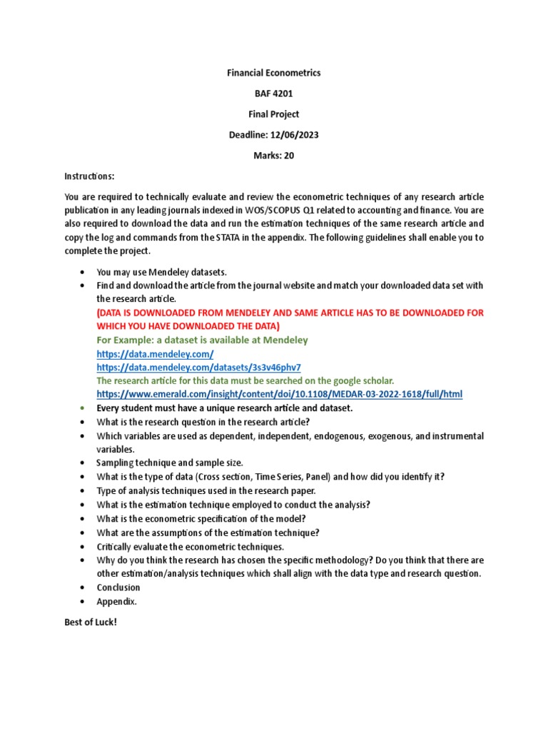 Econometrics Project Guidelines | PDF