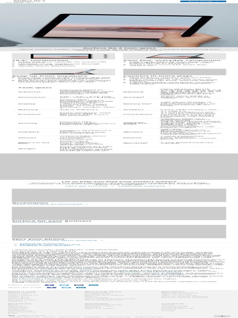 Surface Go 2 - Technical Specifications - Microsoft Surface | PDF | Windows 10 | Personal Computing