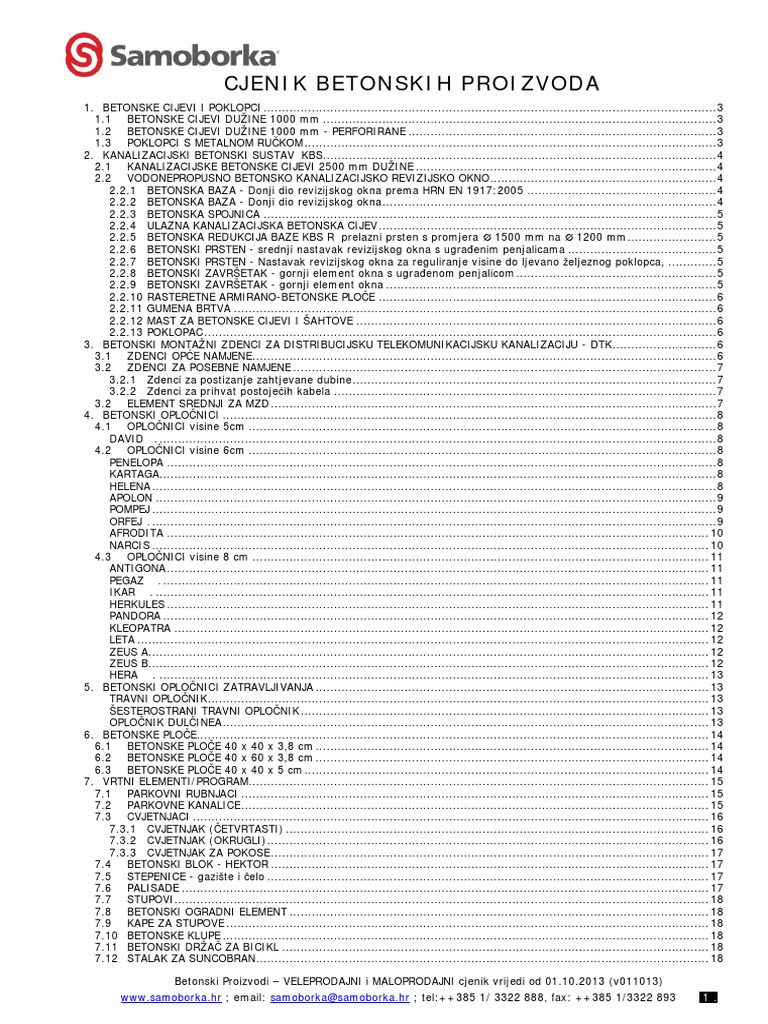 Samoborka-Cjenik-Betonskih Proizvoda | PDF
