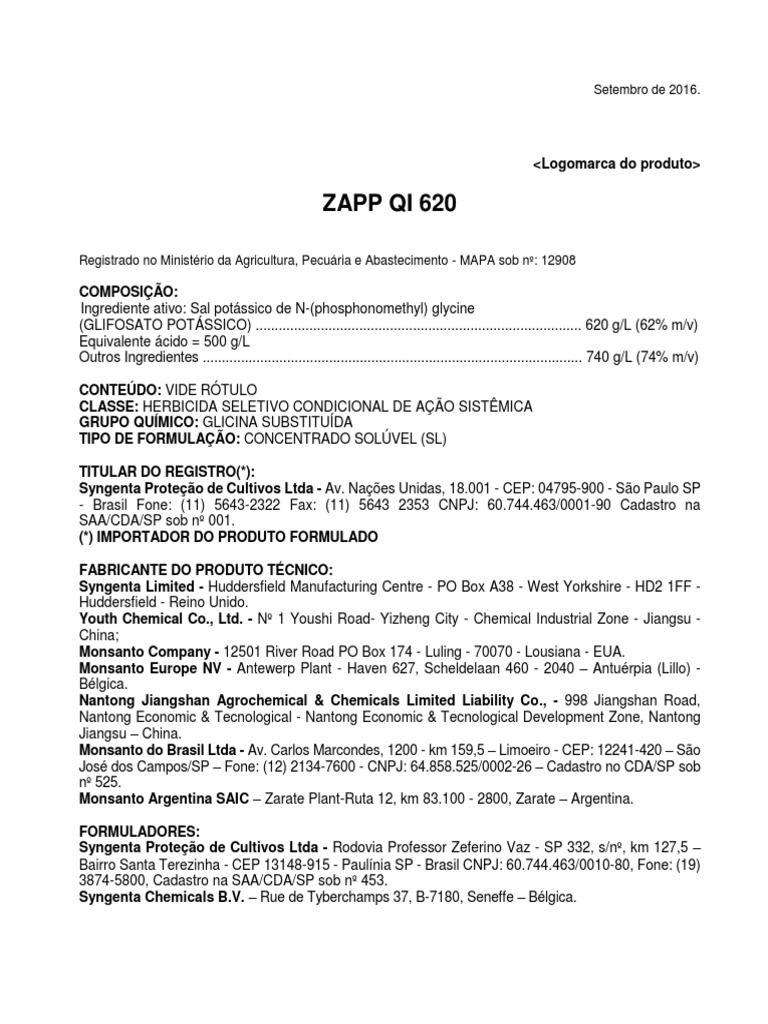 Instaagro - Bula - Syngenta Zapp Qi 620 | PDF | Embalagem e rotulagem ...
