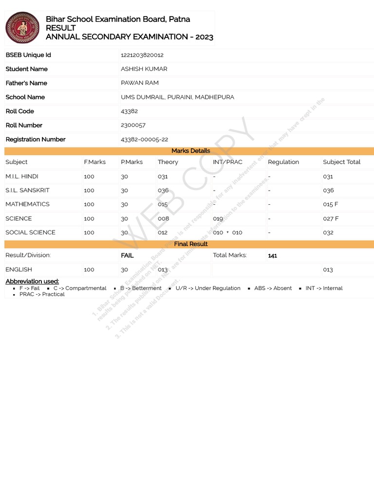 Secondary Annual Result 2023 | PDF