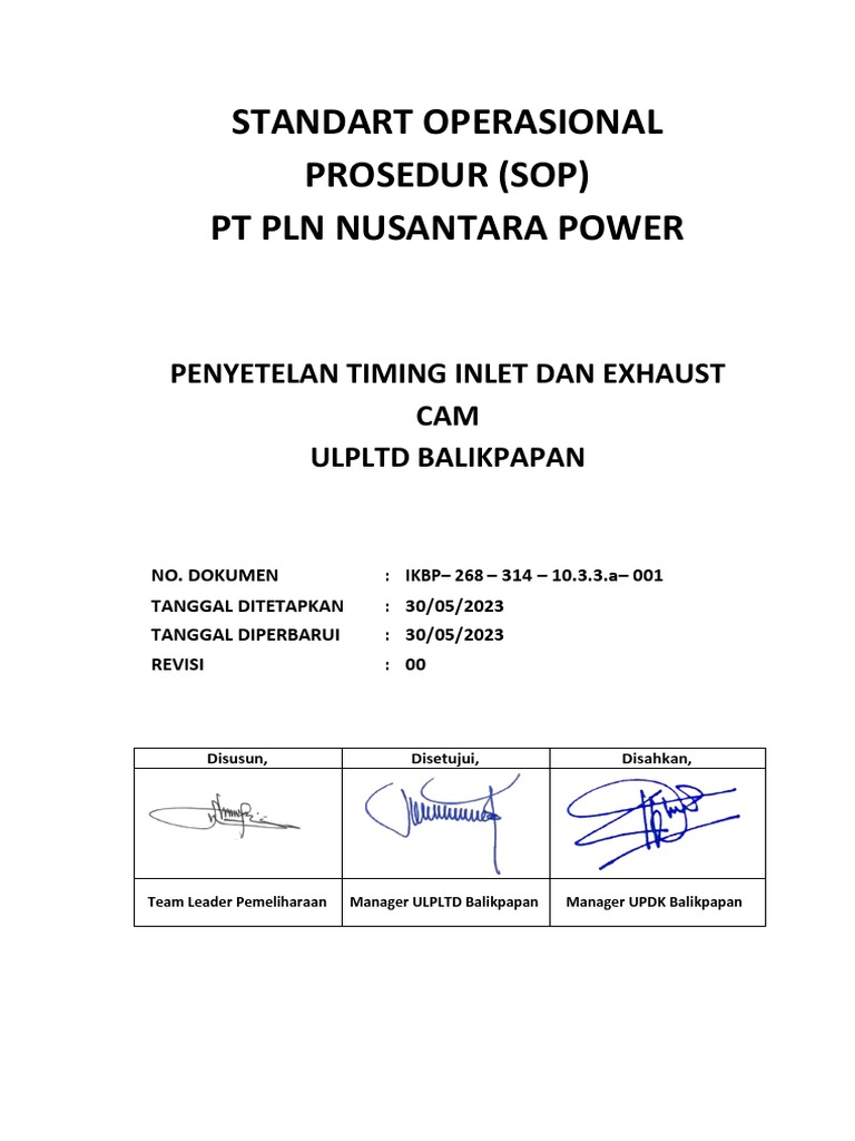 Sop Emcf Penyetelan Timing in Ex Cam | PDF