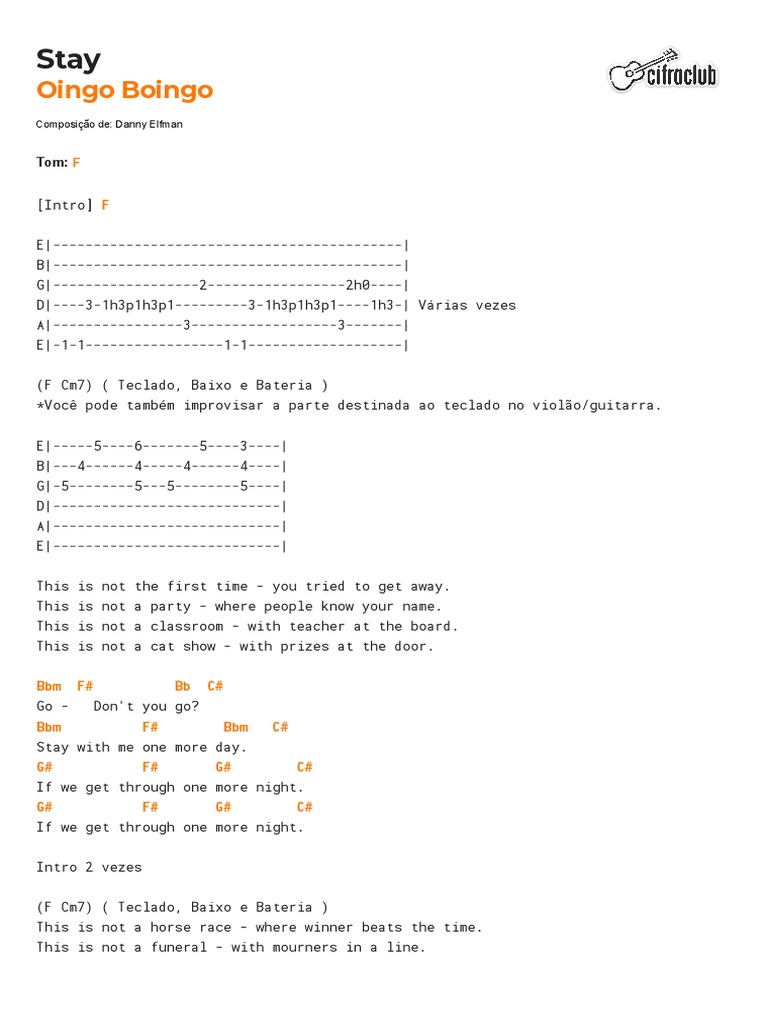 Cifra Club - Oingo Boingo - Stay | PDF