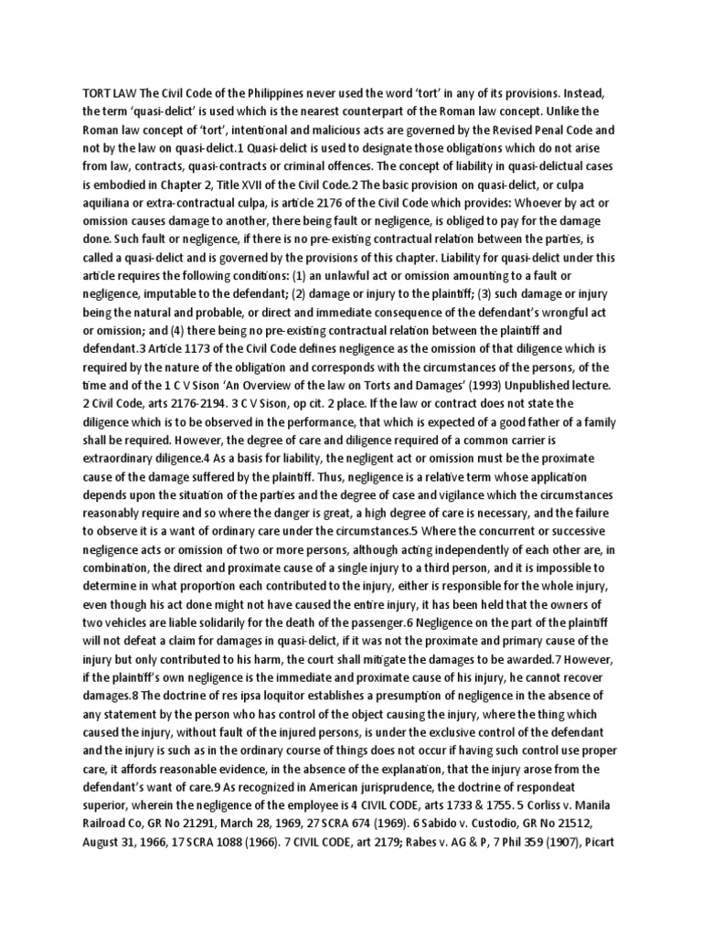 TORT LAW The Civil Code of The Philippines | PDF | Negligence | Tort
