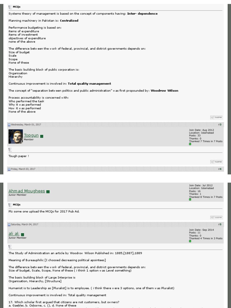 Public Administration 2017 MCQs - CSS Forums | PDF | Internet Forum ...