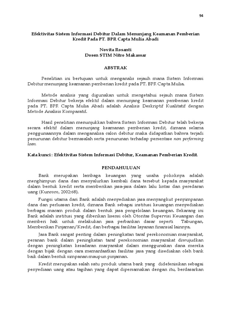 Efektivitas Penerapan Sistem Informasi Debitur | PDF