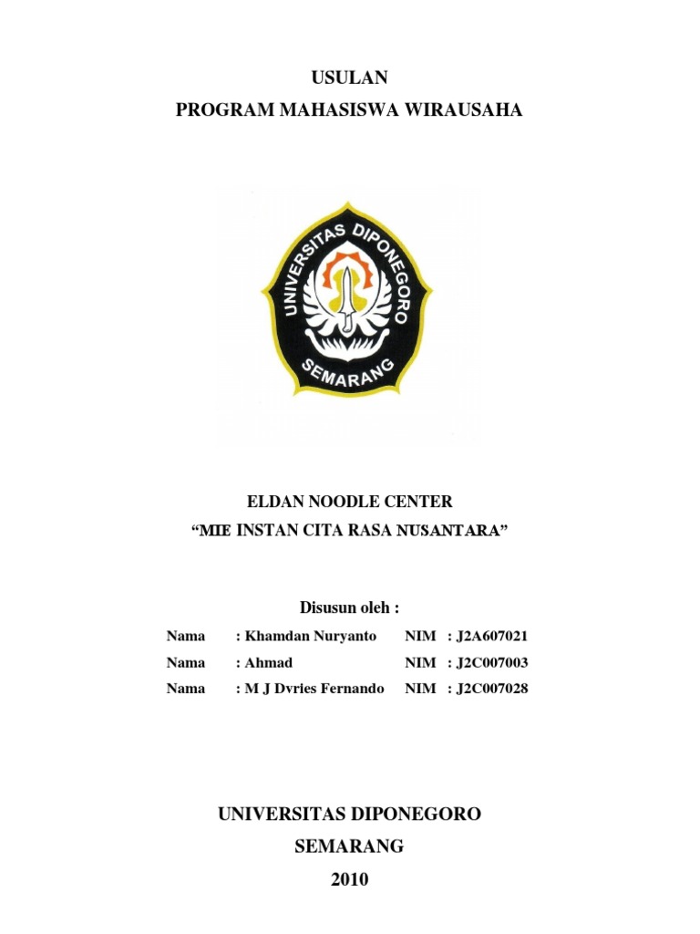 Proposal PMW UNDIP 2010 Eldan Noodle Center | PDF