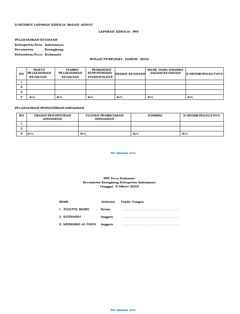 Format Laporan Kinerja PPS | PDF