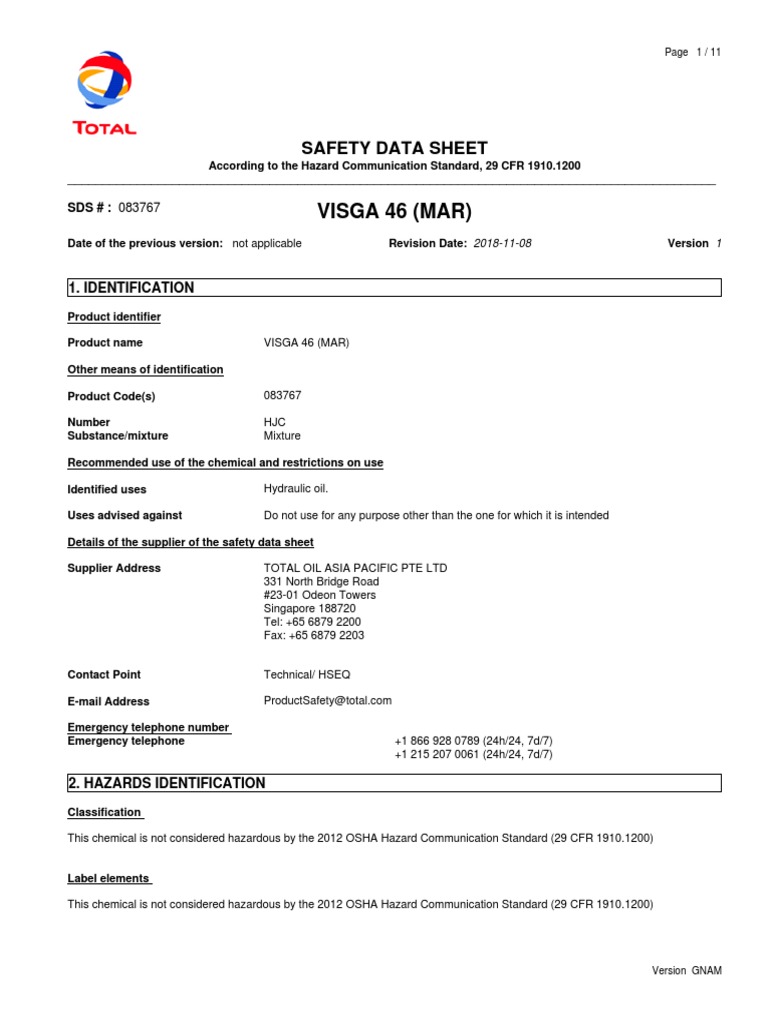 VISGA 46 Safety Data Sheet | PDF | Combustion | Toxicity