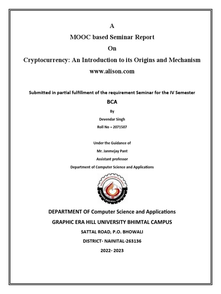 Mooc Seminar Report Cryptocurrency Pdf Cryptocurrency Key 5343
