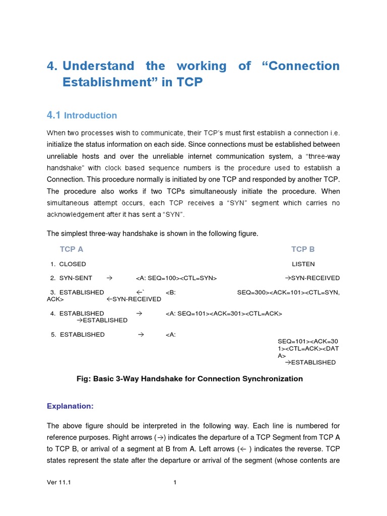 Connection Establishment in TCP | PDF | Transmission Control Protocol | Computer Science