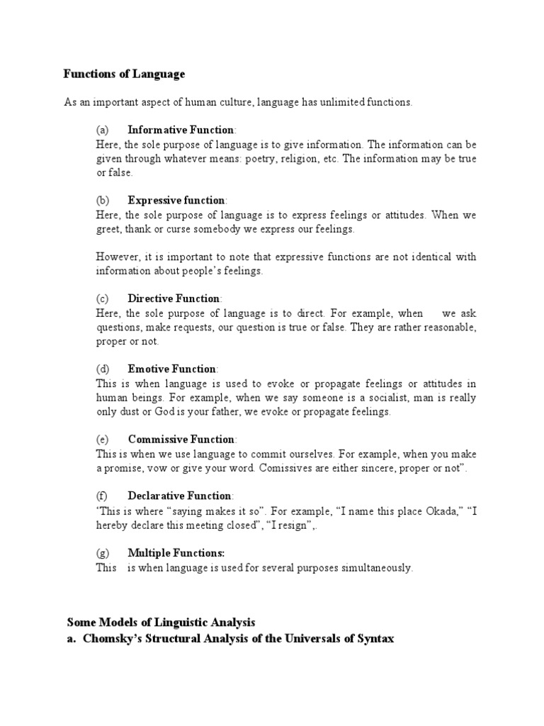 Functions of Language | PDF | Definition | Language Acquisition