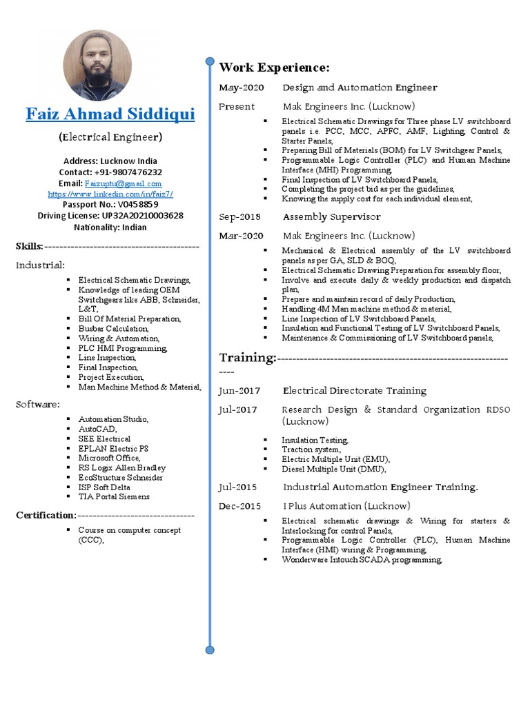 Resume Electrical Engineer Faiz | PDF | Programmable Logic Controller | Automation