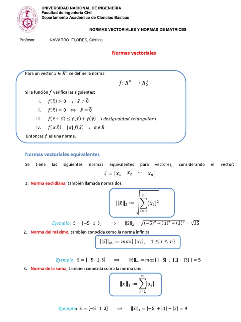 Normas de Vectores y Normas de Matrices | PDF | Vector Euclidiano ...