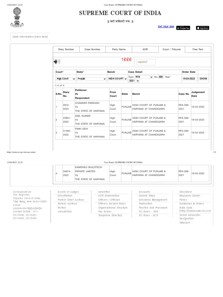 Case Status _ SUPREME COURT OF INDIA | PDF | Supreme Court Of India ...
