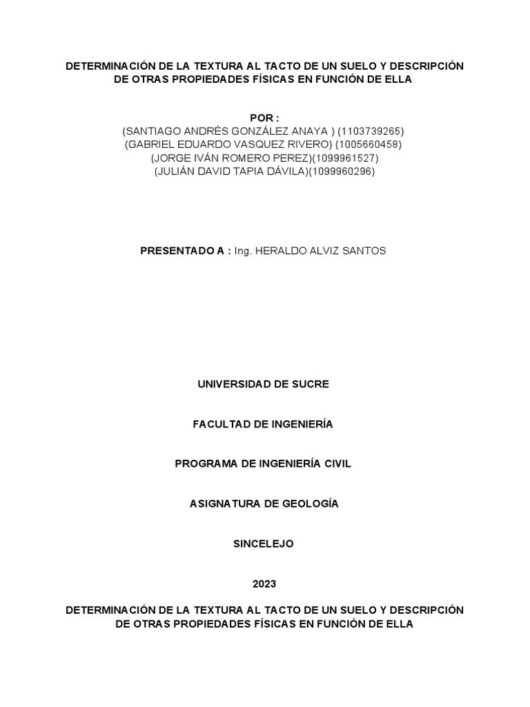 Informe PRUEBAS CUALITATIVAS ARCILLA Y LIMOS. | PDF | Arcilla | Suelo Informe PRUEBAS CUALITATIVAS ARCILLA Y LIMOS. | PDF | Arcilla | Suelo