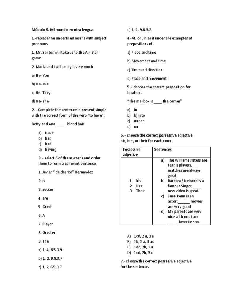 Spanish Language Learners Quiz | PDF | Grammatical Number | English ...